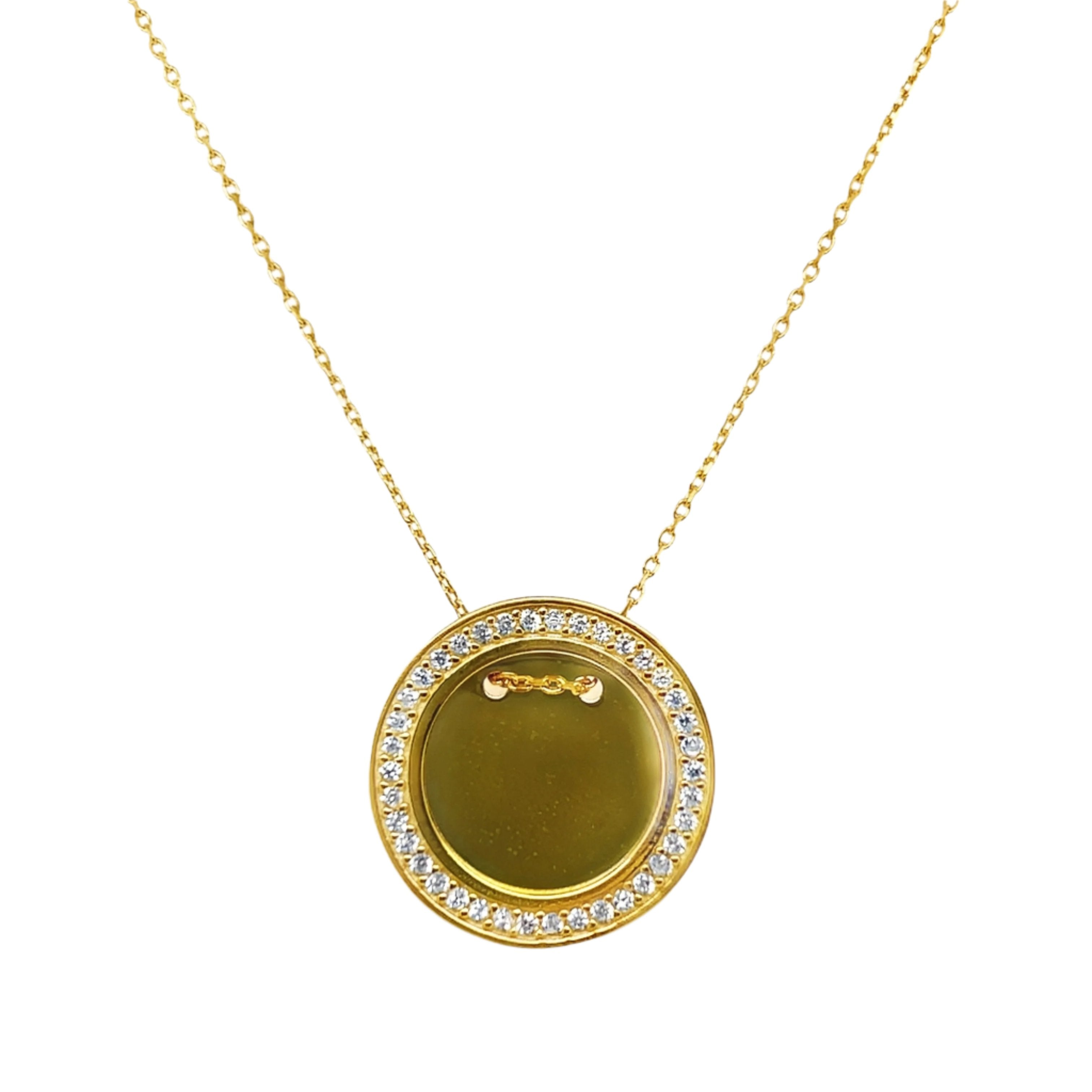 Sterling Silver Gold Plated Round CZ Border Necklace – Atlanta Jewelers ...