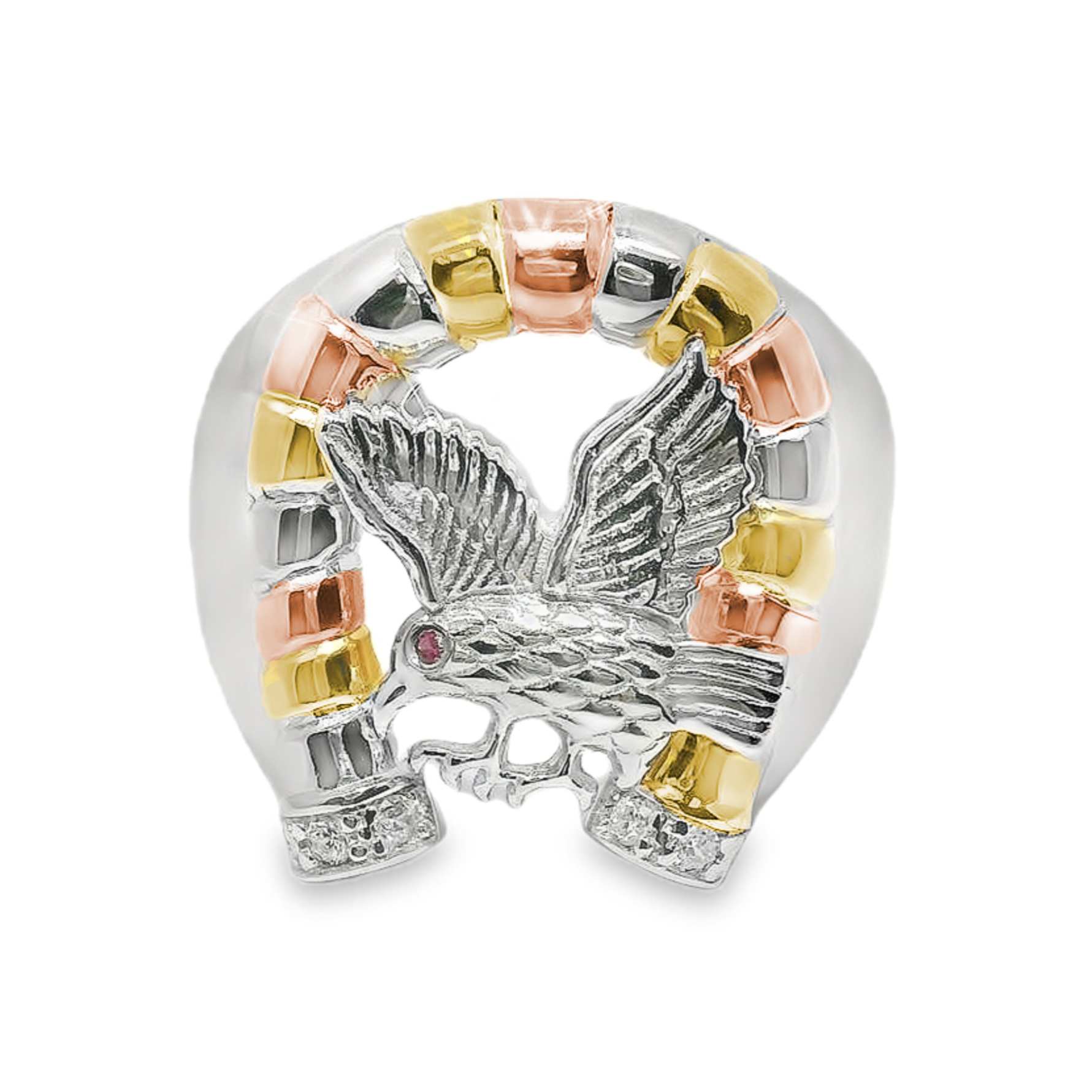 925 Sterling Silver Tri Tone Horseshoe Eagle Men's Ring – Atlanta ...